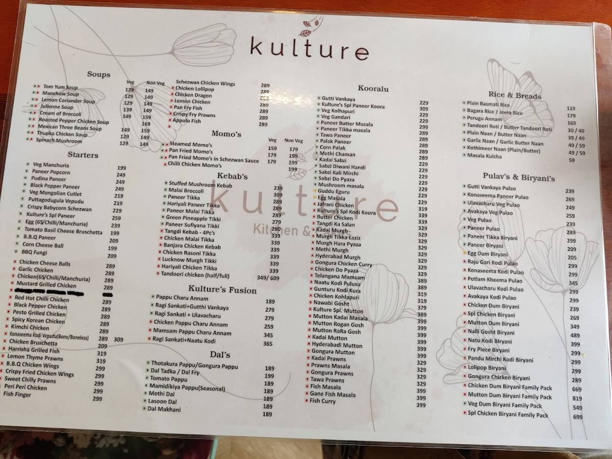 Menu at Kulture Kitchen & Cakes, Karimnagar
