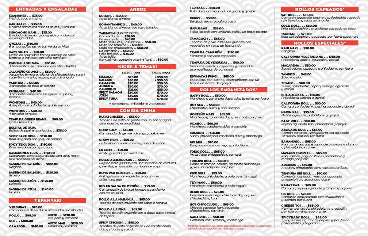 Carta del restaurante Kurai Express Hidalgo Tampico, Tampico, Topacio 102