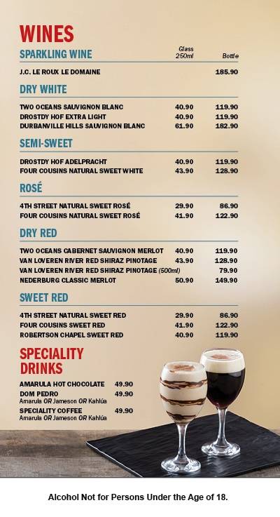 Menu at Del Rio Spur restaurant, Kuruman