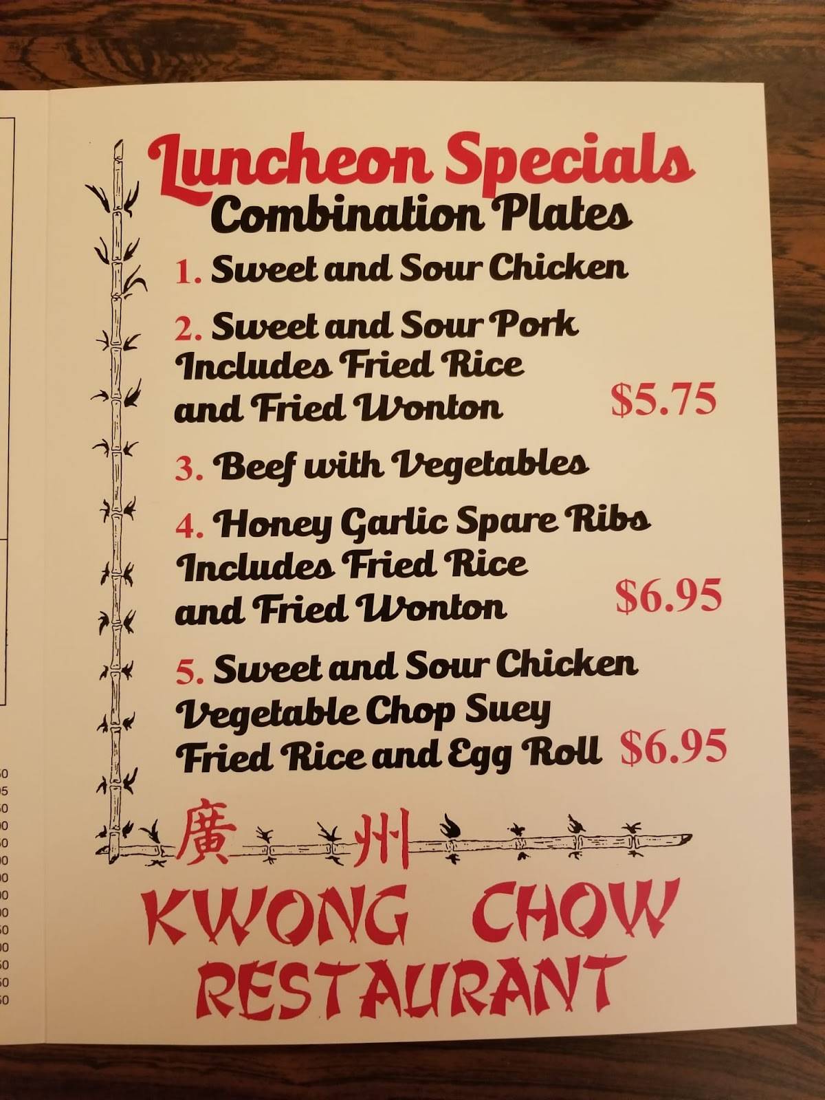 Menu at Kwong Chow Restaurant, St. Catharines