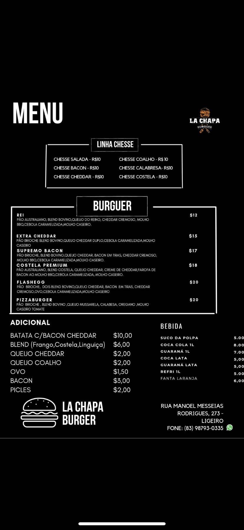 Menu at Lá Chapa burguers Cg restaurant, Campina Grande