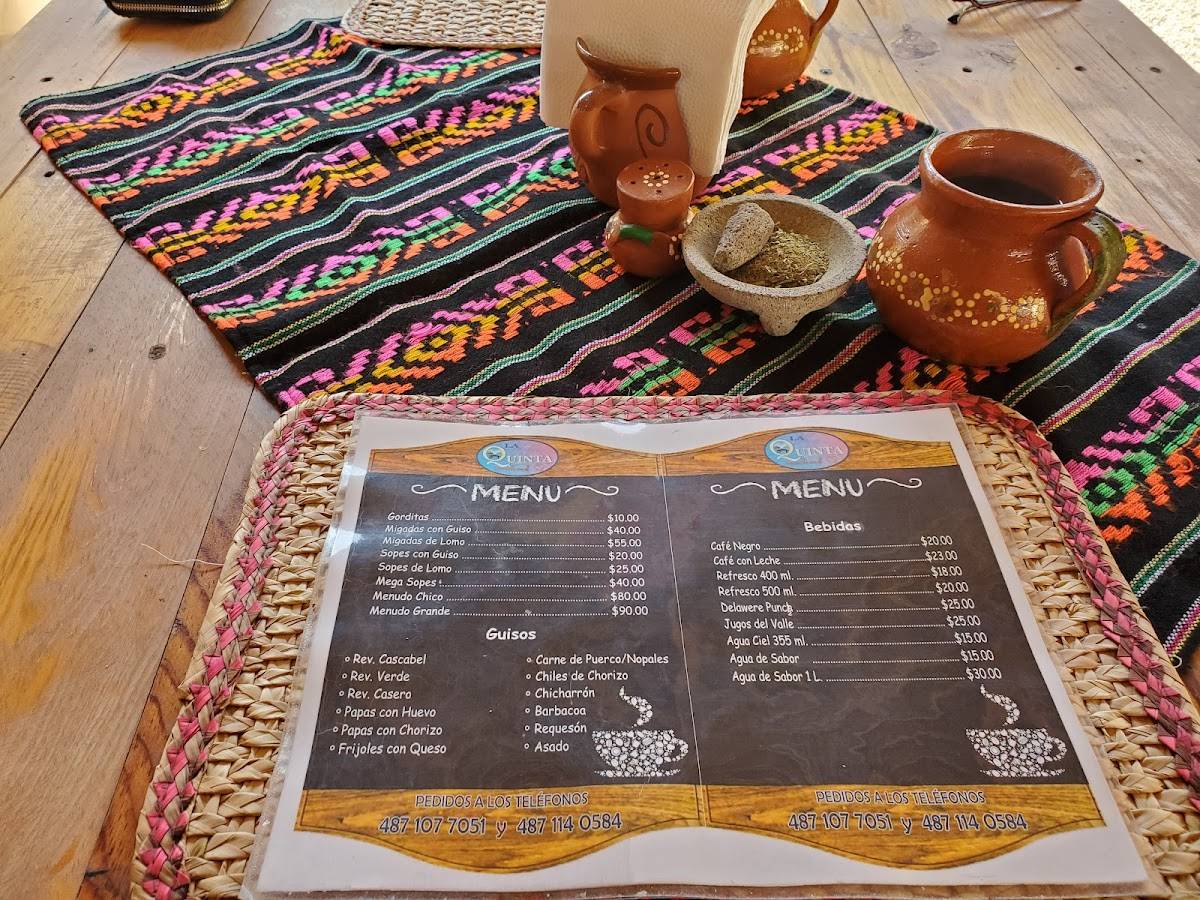 Menu at "LA QUINTA" restaurant, Rioverde