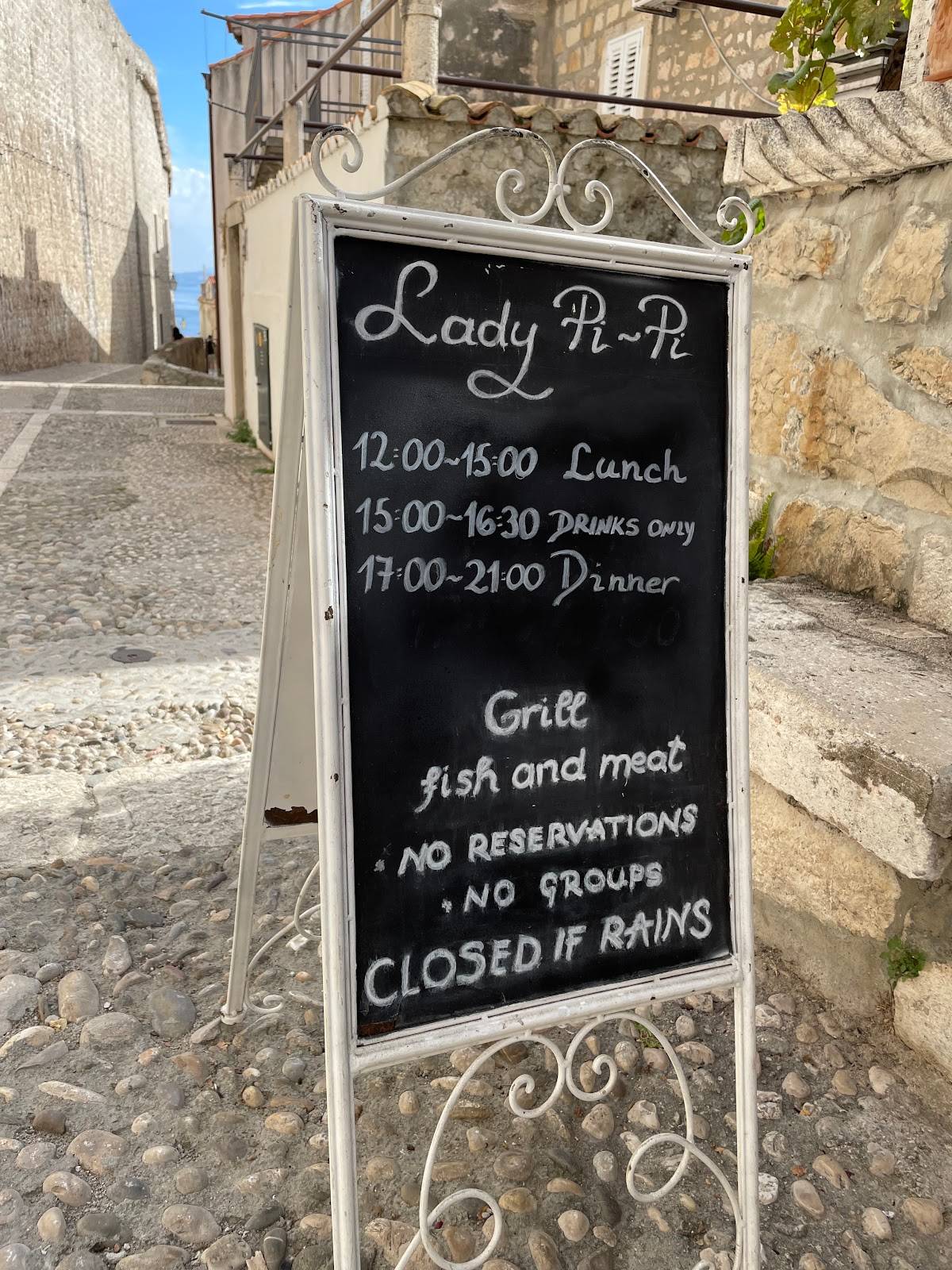 Menu at LADY PI-PI restaurant, Dubrovnik