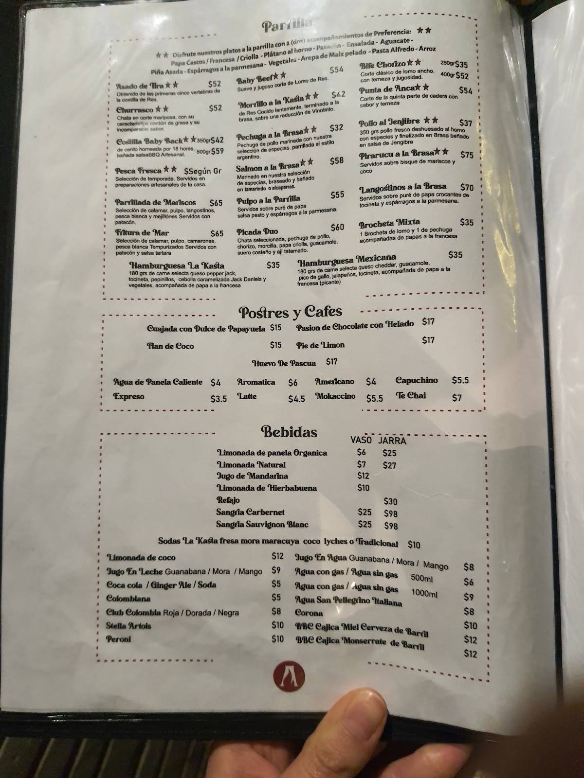 Carta del restaurante La Kasta Parkway, Bogotá