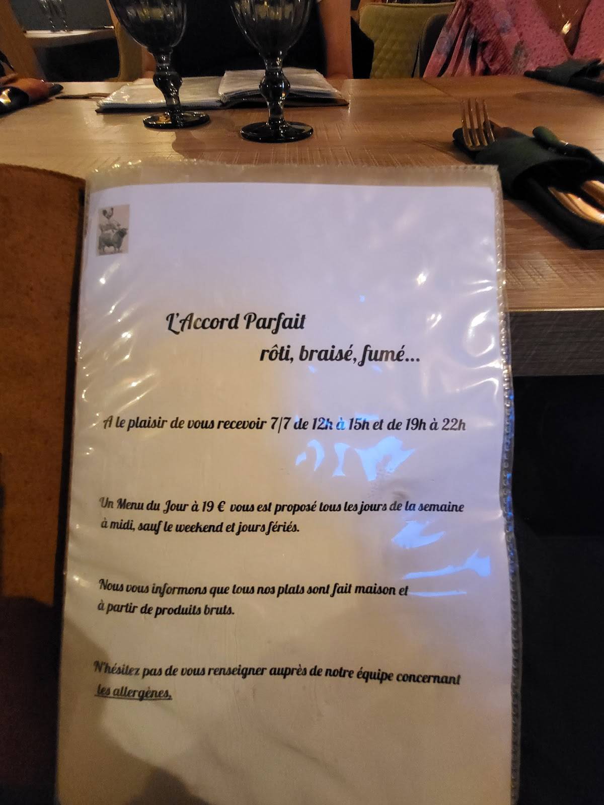 Menu au L'Accord Parfait restaurant, Divonne-les-Bains