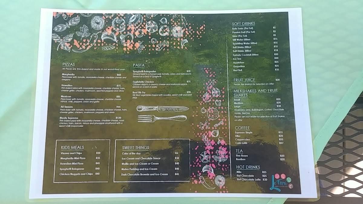 Menu at LE FERA RESTAURANT AND BAR, South Africa