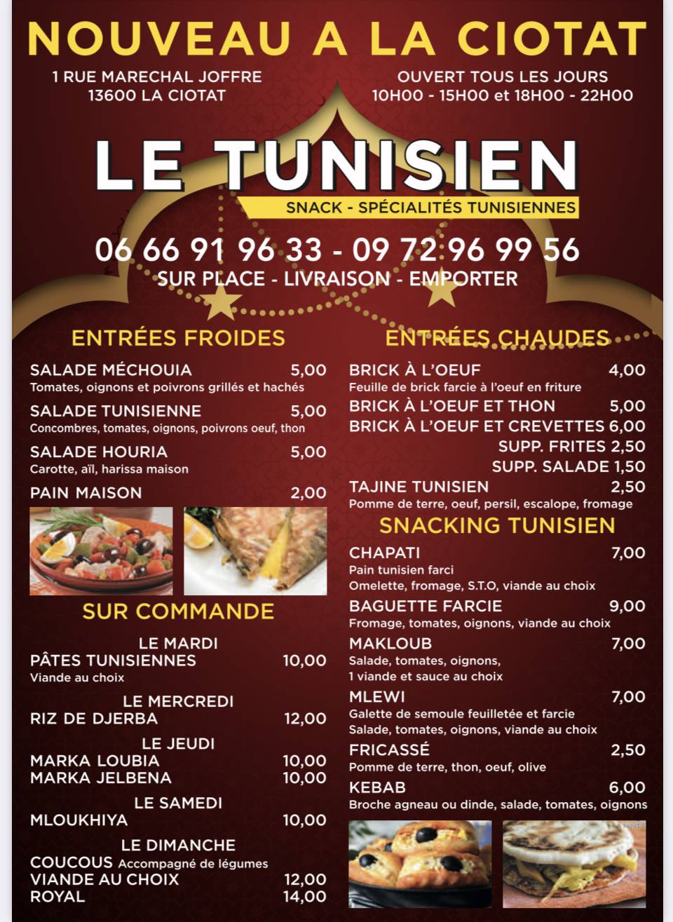 Menu au LE TUNISIEN restaurant, La Ciotat