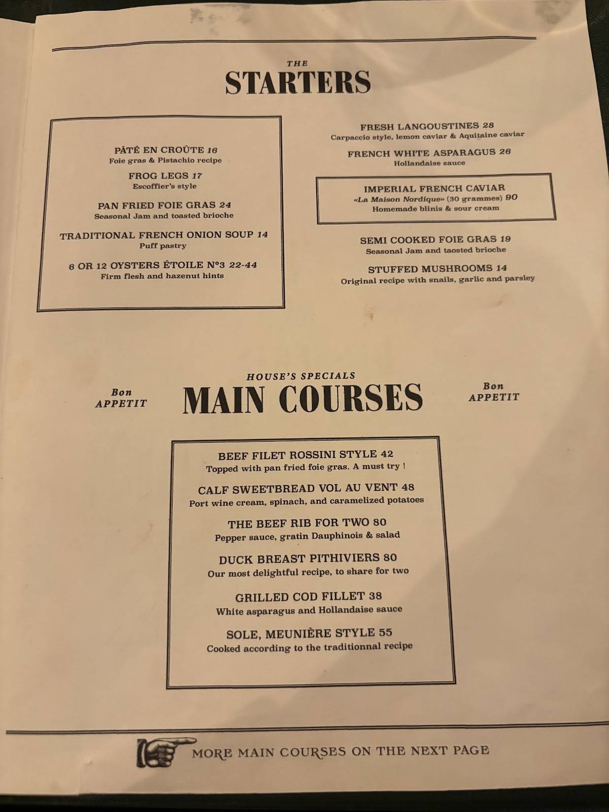 Menu au L'Escargot Montorgueil restaurant, Paris, 38 Rue Montorgueil