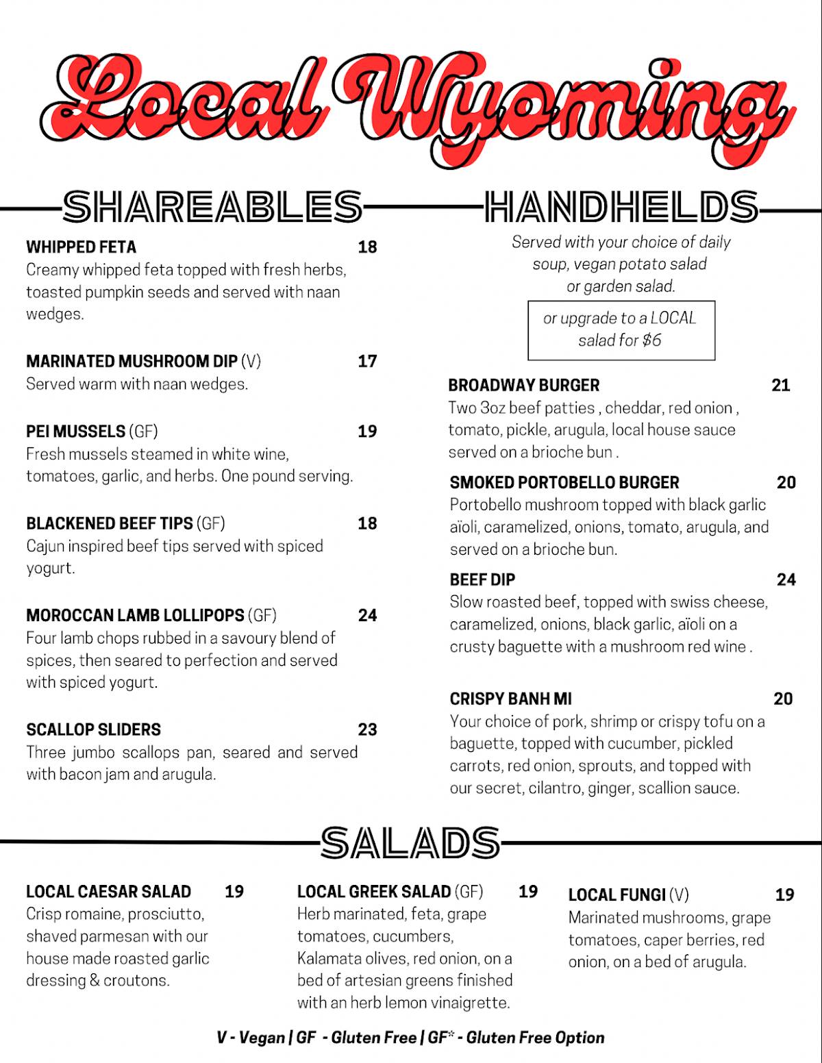 Menu at LOCAL Wyoming ON restaurant, Plympton-Wyoming