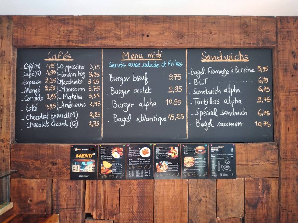 Menu au L'Œuf Alpha restaurant, Montréal