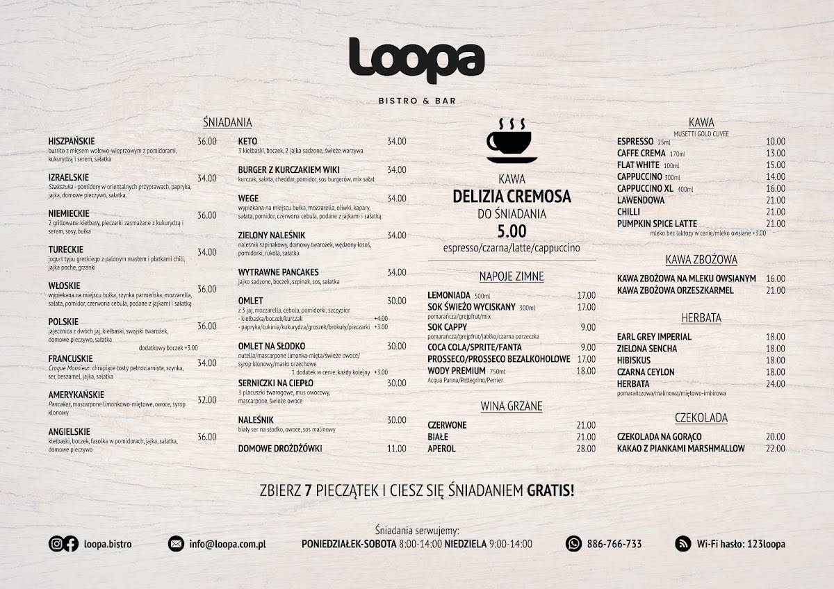 Menu at LOOPA Bistro&Bar, Gliwice