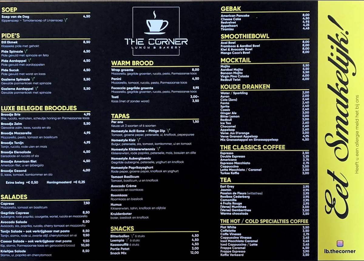 Menu au LUNCH & BAKERY THE CORNER, Amsterdam