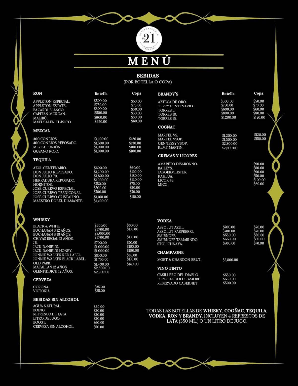 Carta del restaurante La 21 Texcoco, Texcoco del Mora