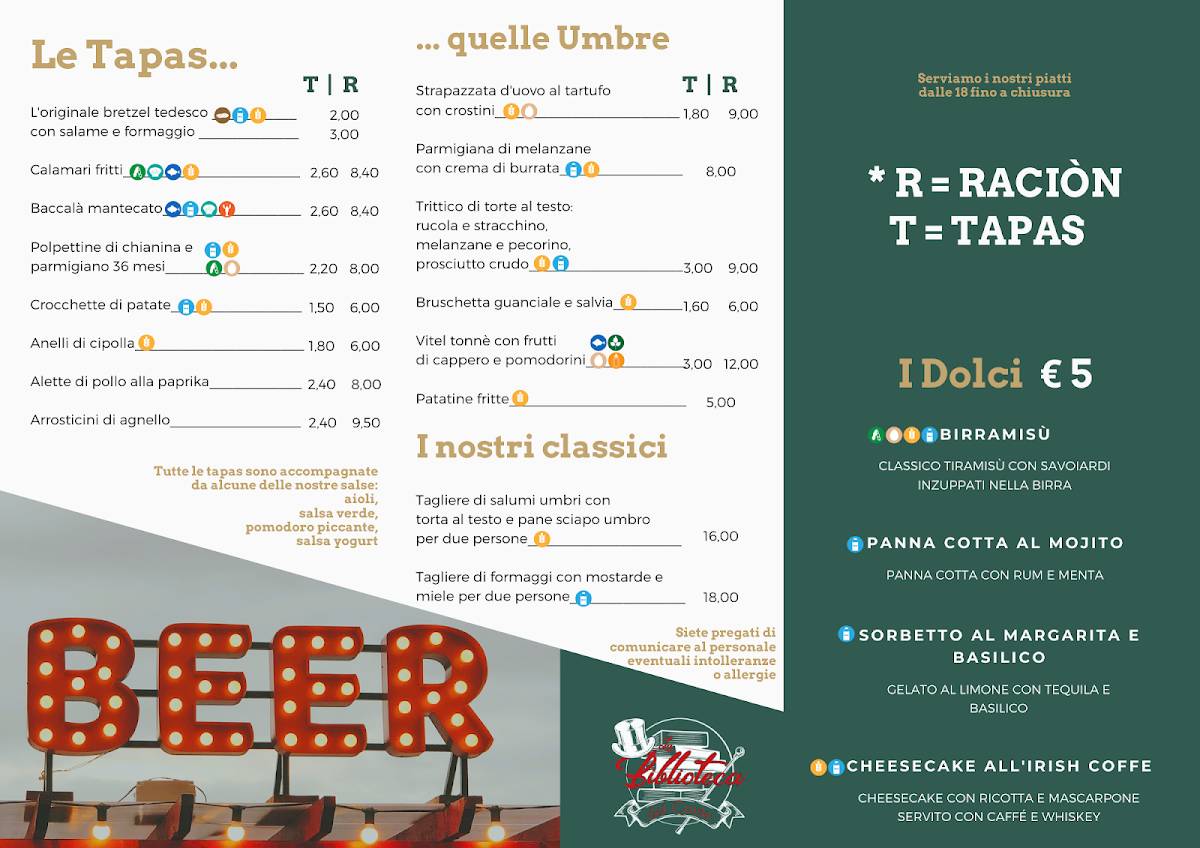 Menu at La Biblioteca del Conte restaurant, Perugia