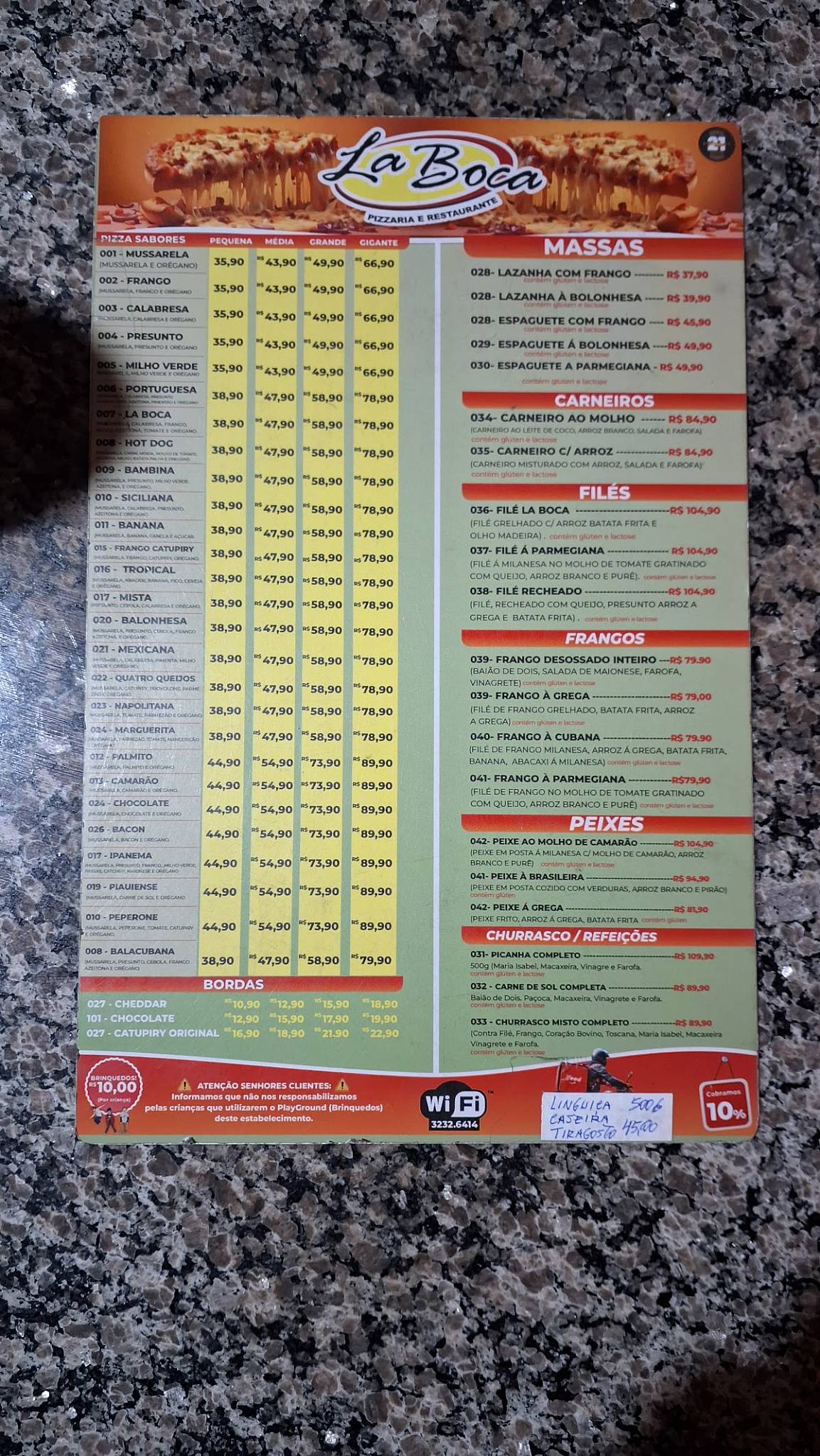Menu em La Boca restaurante, Teresina, R. Luiza Ferreira