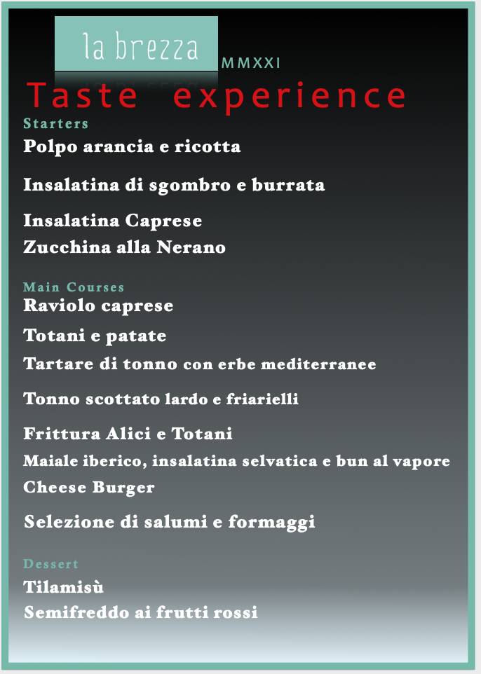 Menu at La Brezza cafe, Positano