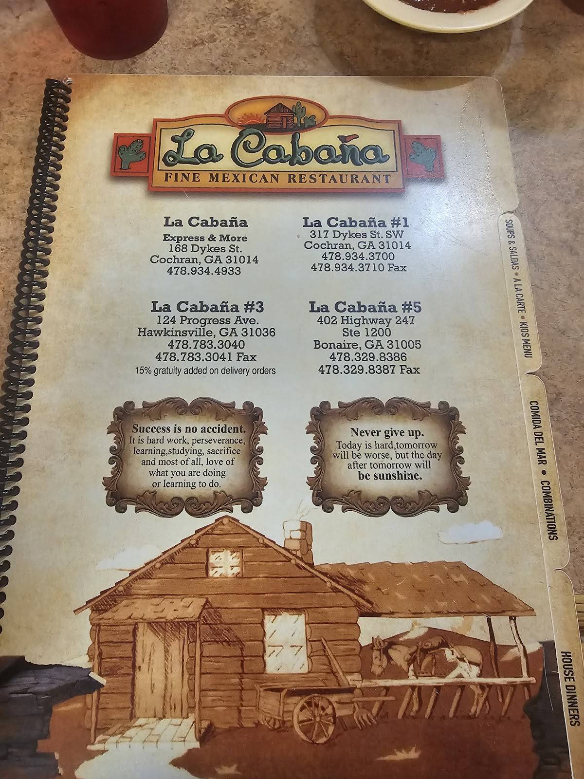 Menu at La Cabana Mexican Restaurant, Warner Robins