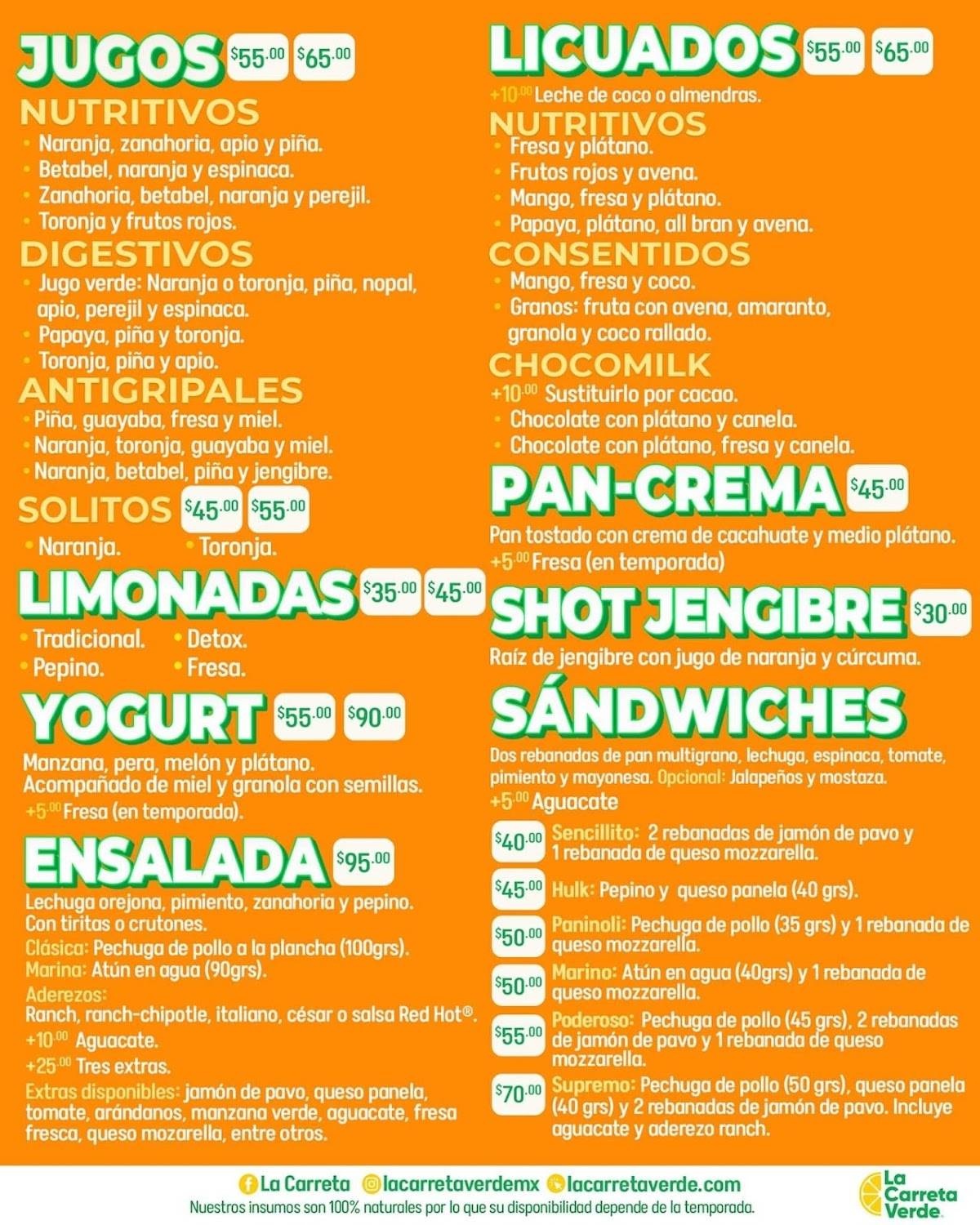 Carta del restaurante La Carreta Verde La Colorada, Hermosillo