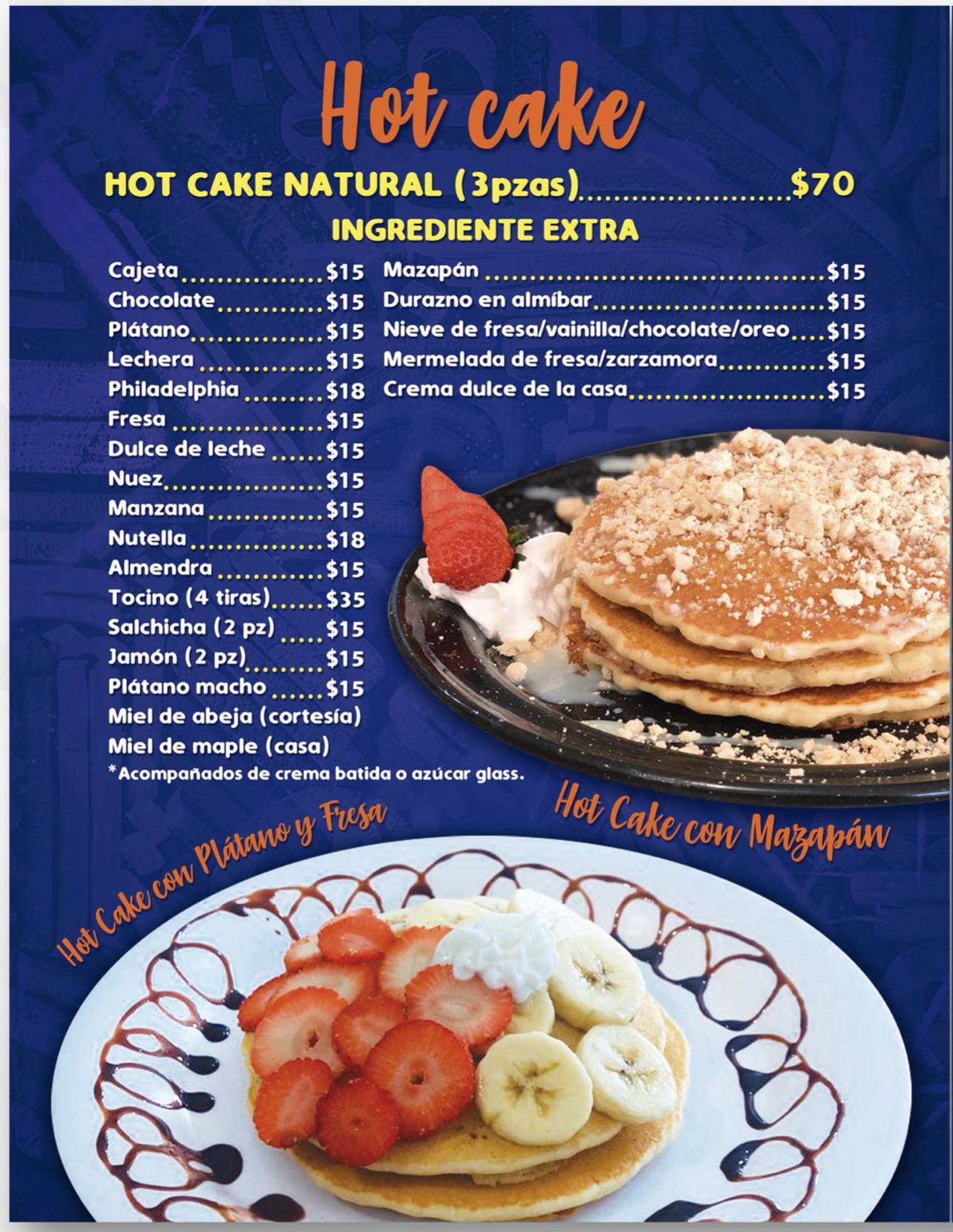 Carta del postres La Casa Del Hot Cake, Mazatlán