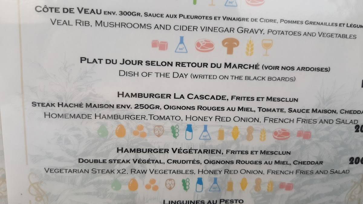 Menu au La Cascade restaurant, Moustiers-Sainte-Marie
