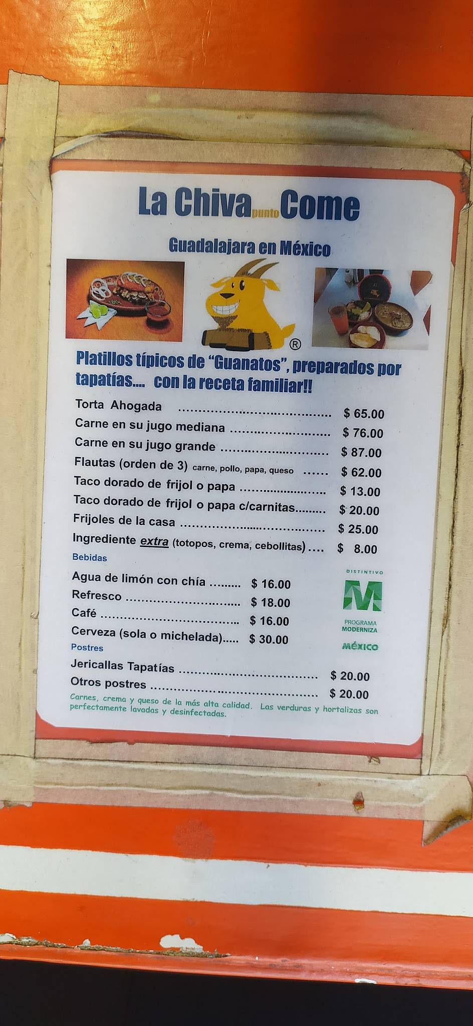 Carta del restaurante La Chiva Tortas Ahogadas, Ciudad del México