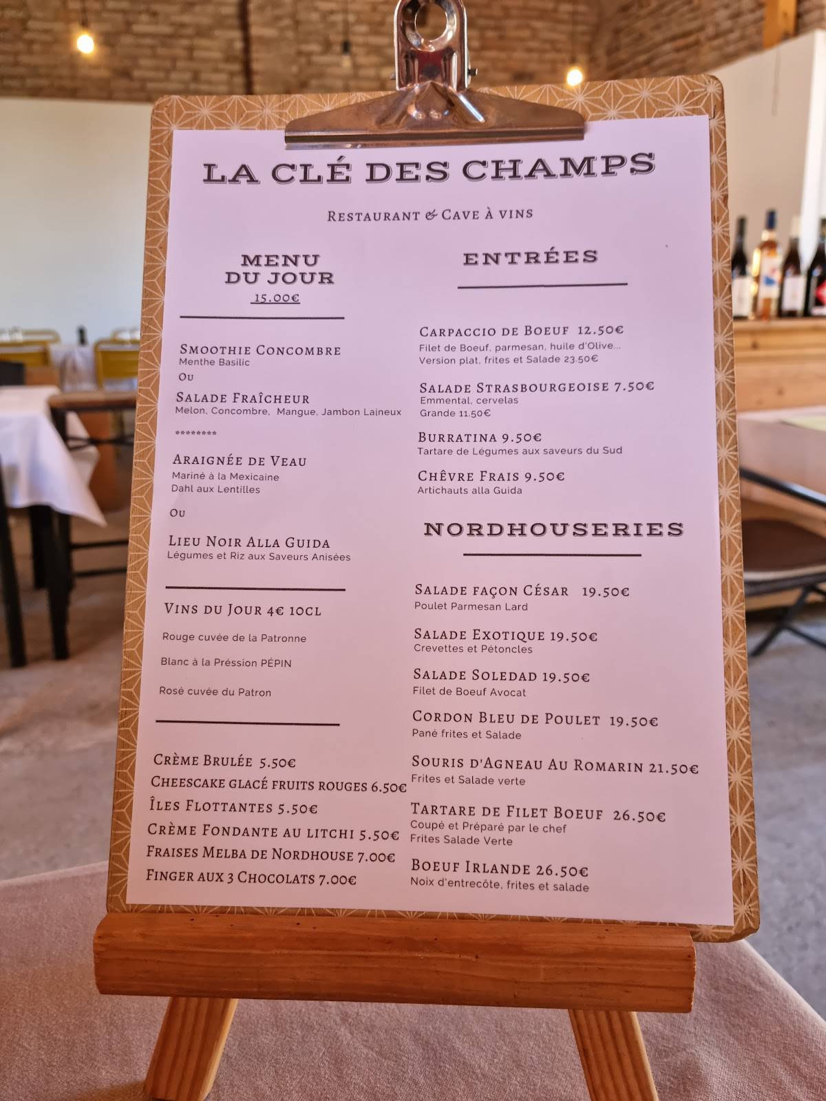 Carta del restaurante La Clé des Champs, Nordhouse