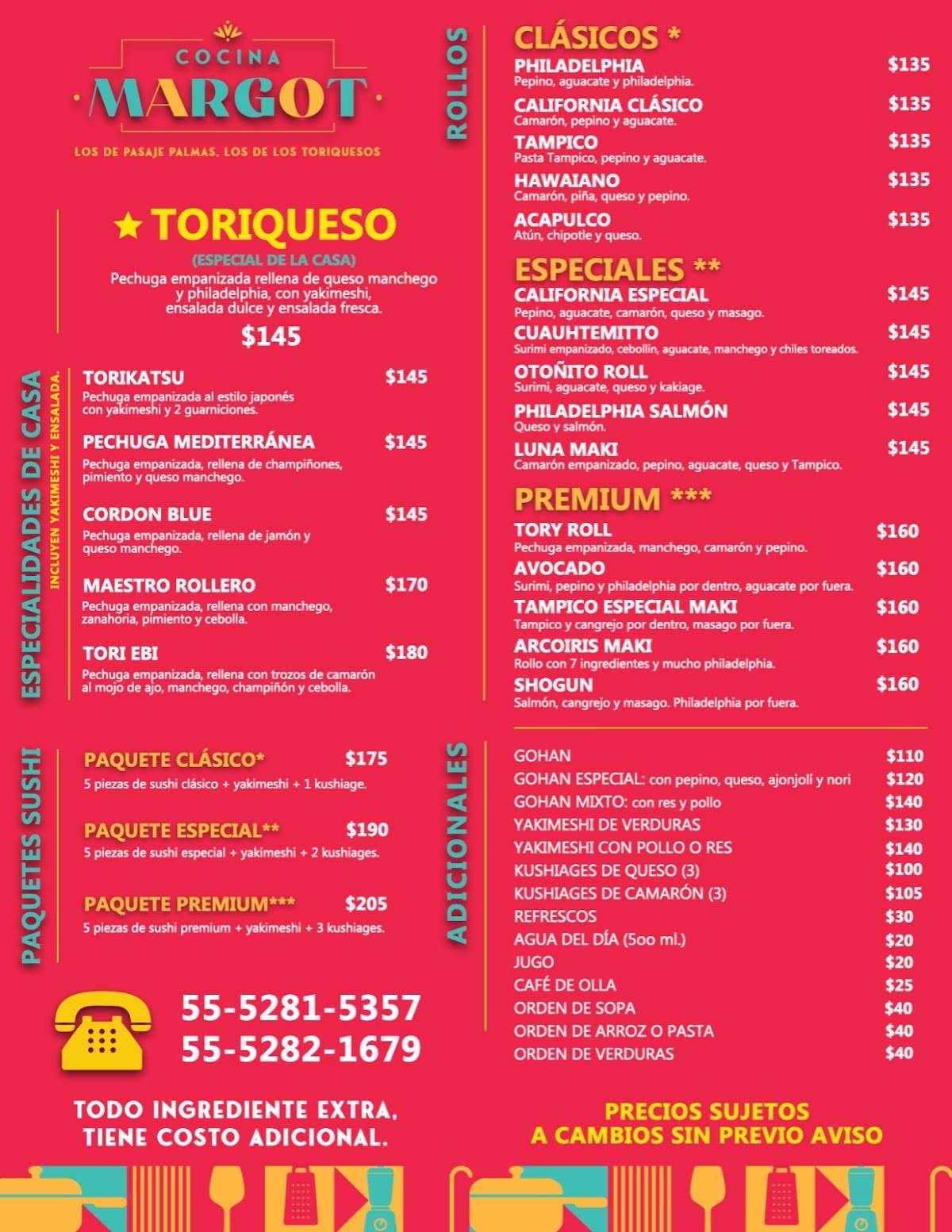Carta del restaurante Cocina Margot, Ciudad del México