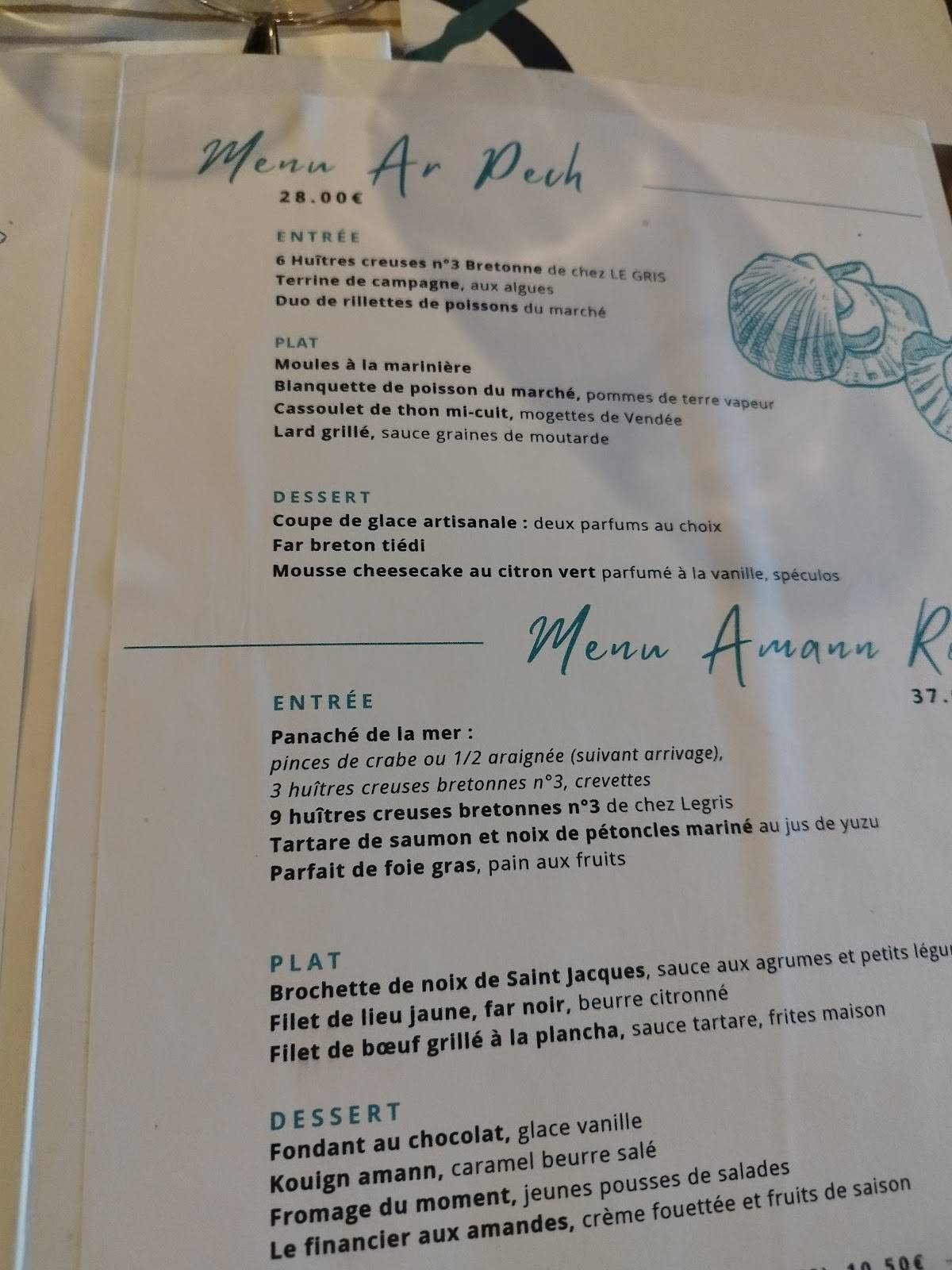 Menu au La Corniche restaurant, Brignogan-Plage