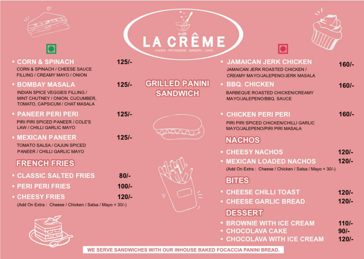 Menu at La Crême, Pune, Unit no.6