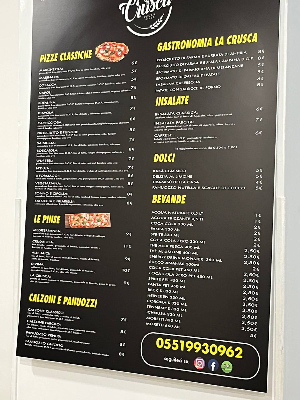 Menu da La Crusca Pizzeria, Firenze