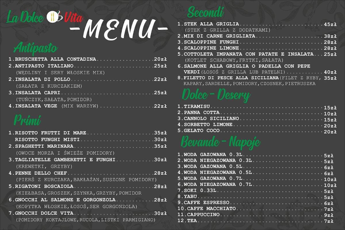 Carta de comida rápida La Dolce Vita Radom, Radom