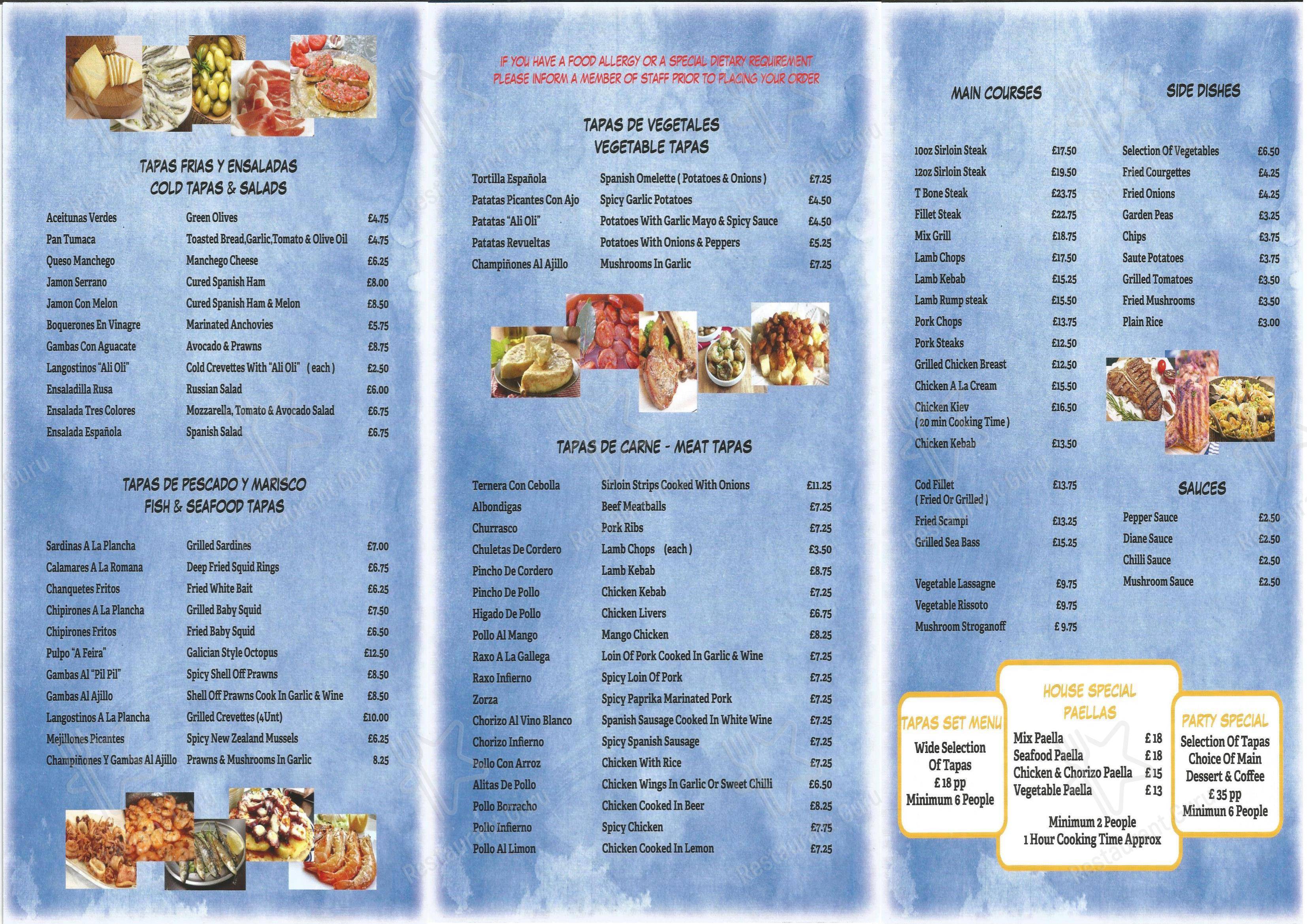 Menu at La Farola pub & bar, East Grinstead