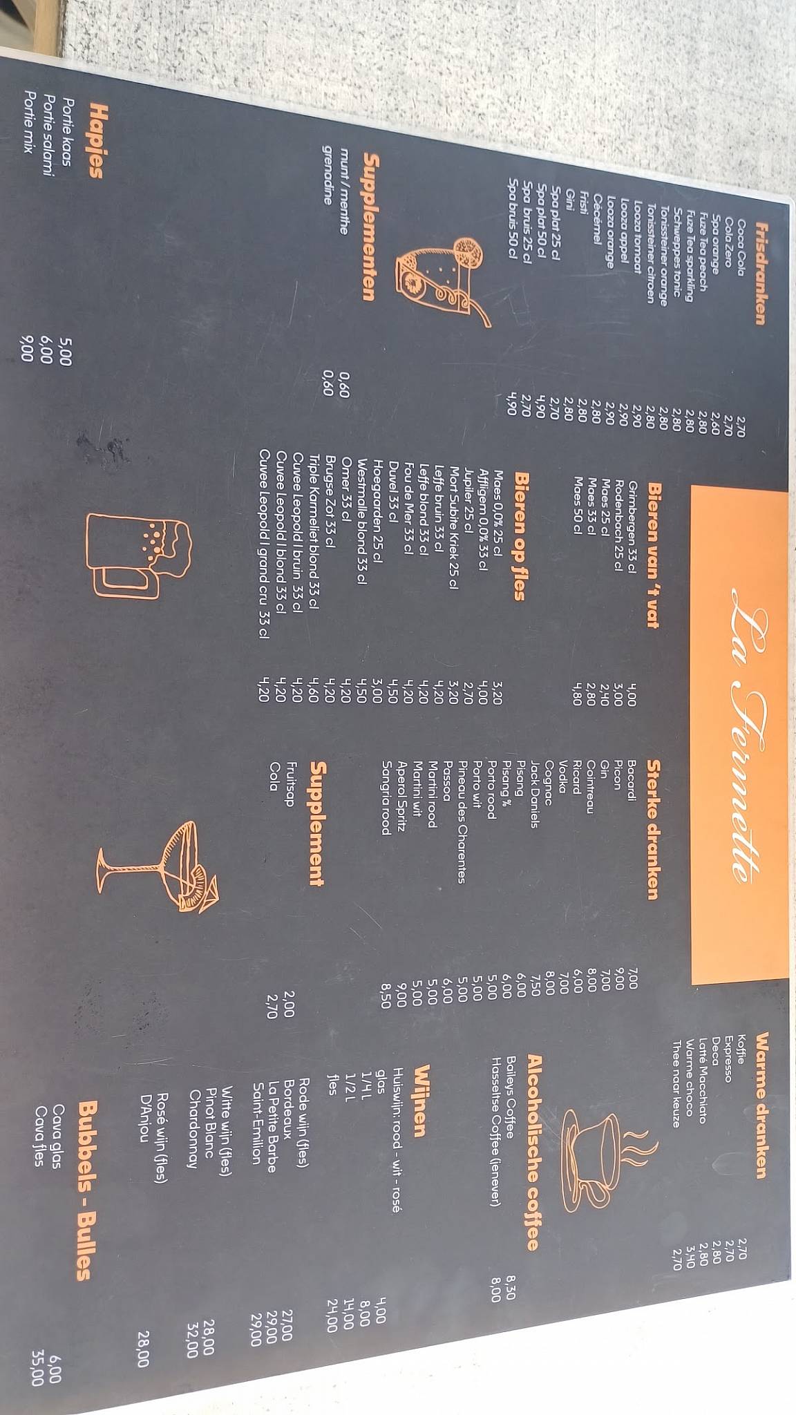 Menu at La Fermette Adinkerke, De Panne