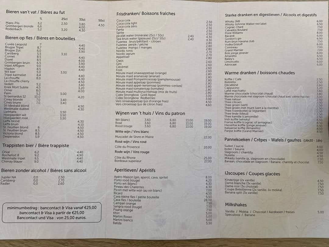 Menu at La Fermette Adinkerke, De Panne