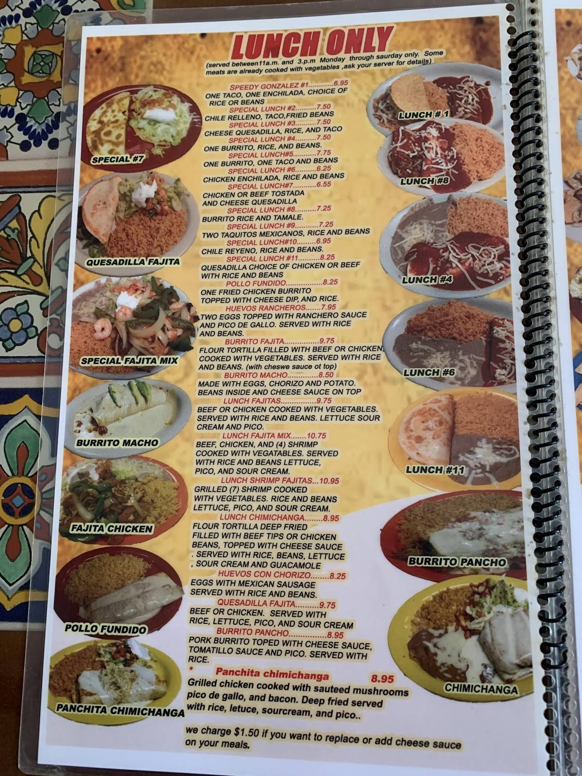 Menu at La Fiesta Charra restaurant, Le Mars