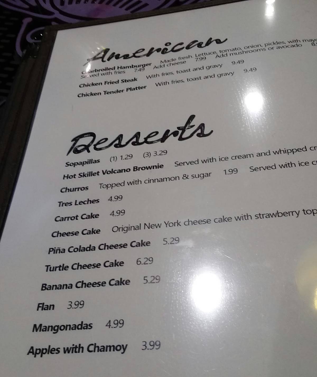 Menu at La Finca restaurant, Gilmer