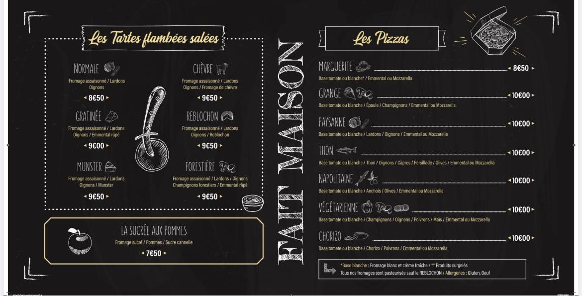 Menu au La Flambée Bruno restaurant, Urmatt