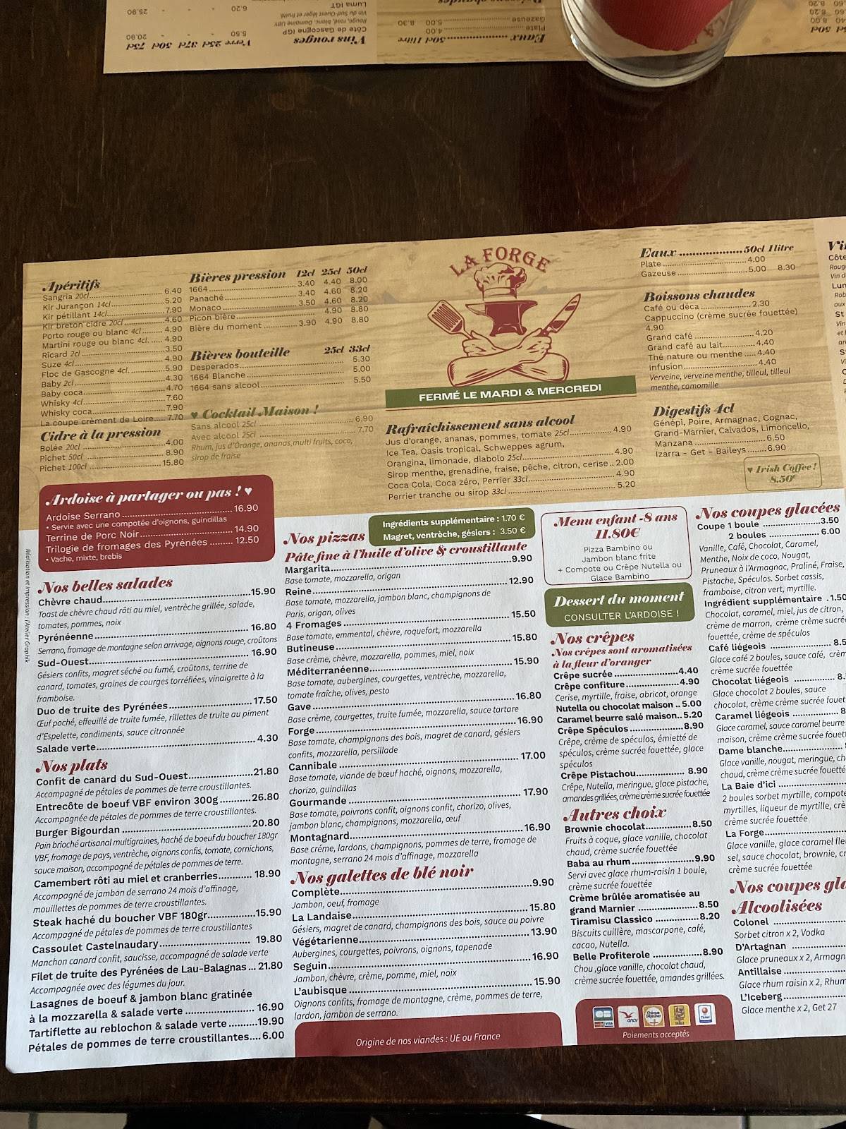 Menu au La Forge restaurant, Argelès-Gazost