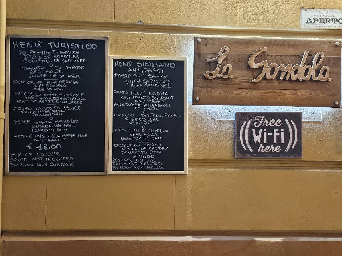 Menu da La Gondola ristorante, Palermo, Via Principe Scordia