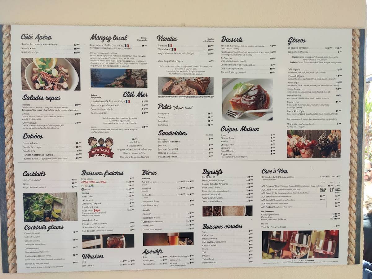 Menu au La Grillade restaurant, Marseille, 210 Quai d'Honneur - Le Frioul