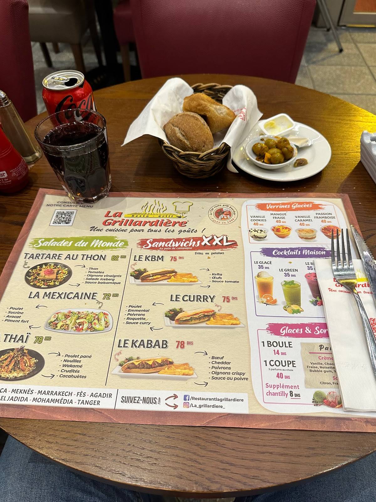 Menu au La Grillardière Tanger restaurant, Tanger