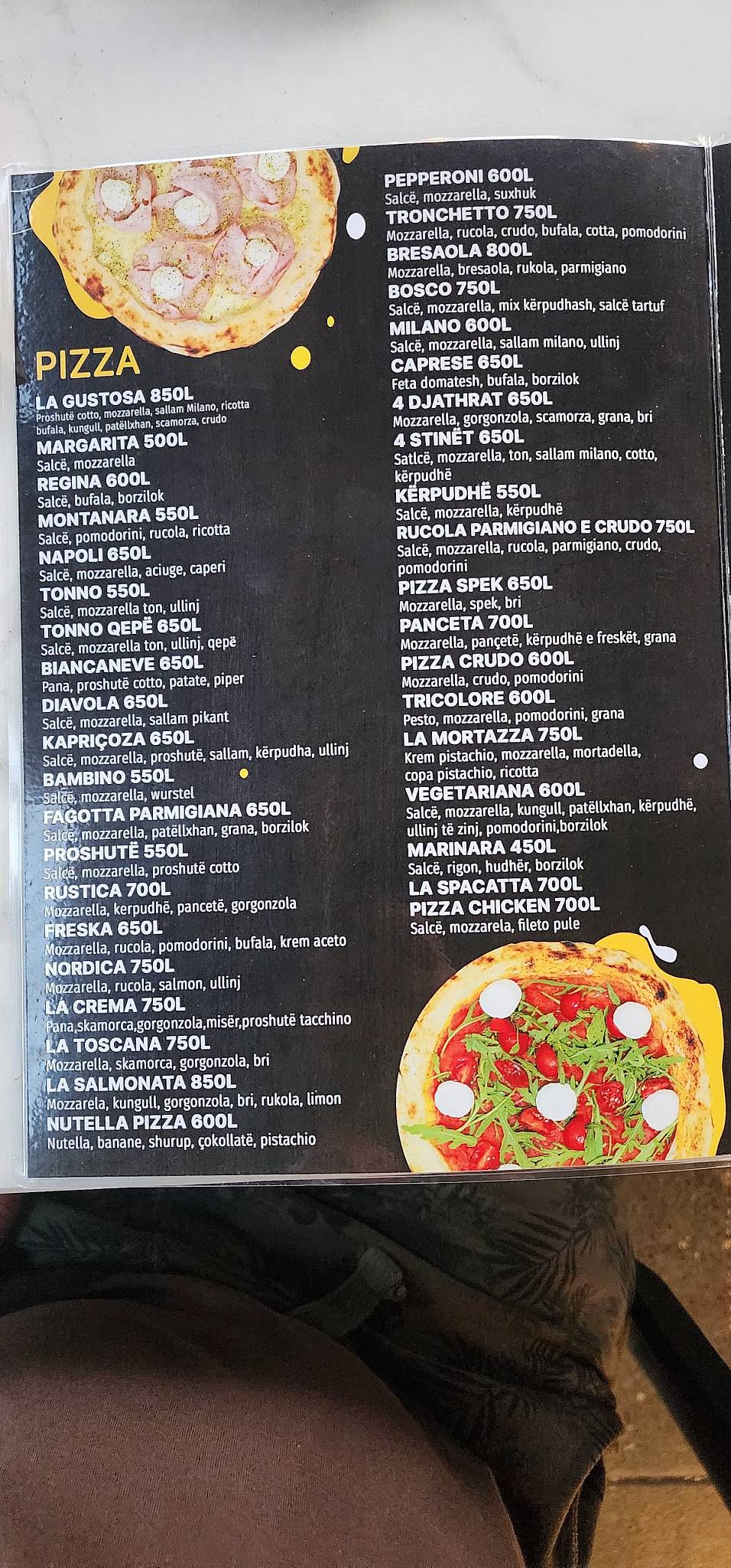 Carta del restaurante La Gustosa, Durrës