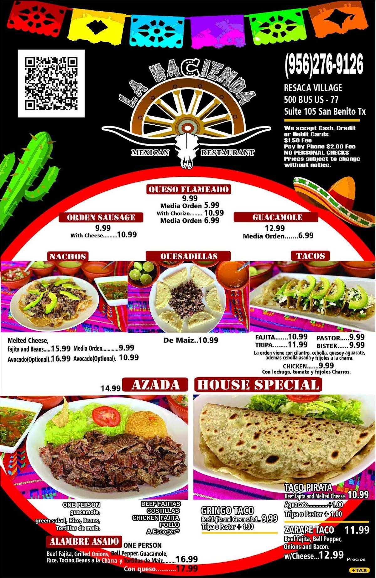 Menu at La Hacienda restaurant, San Benito