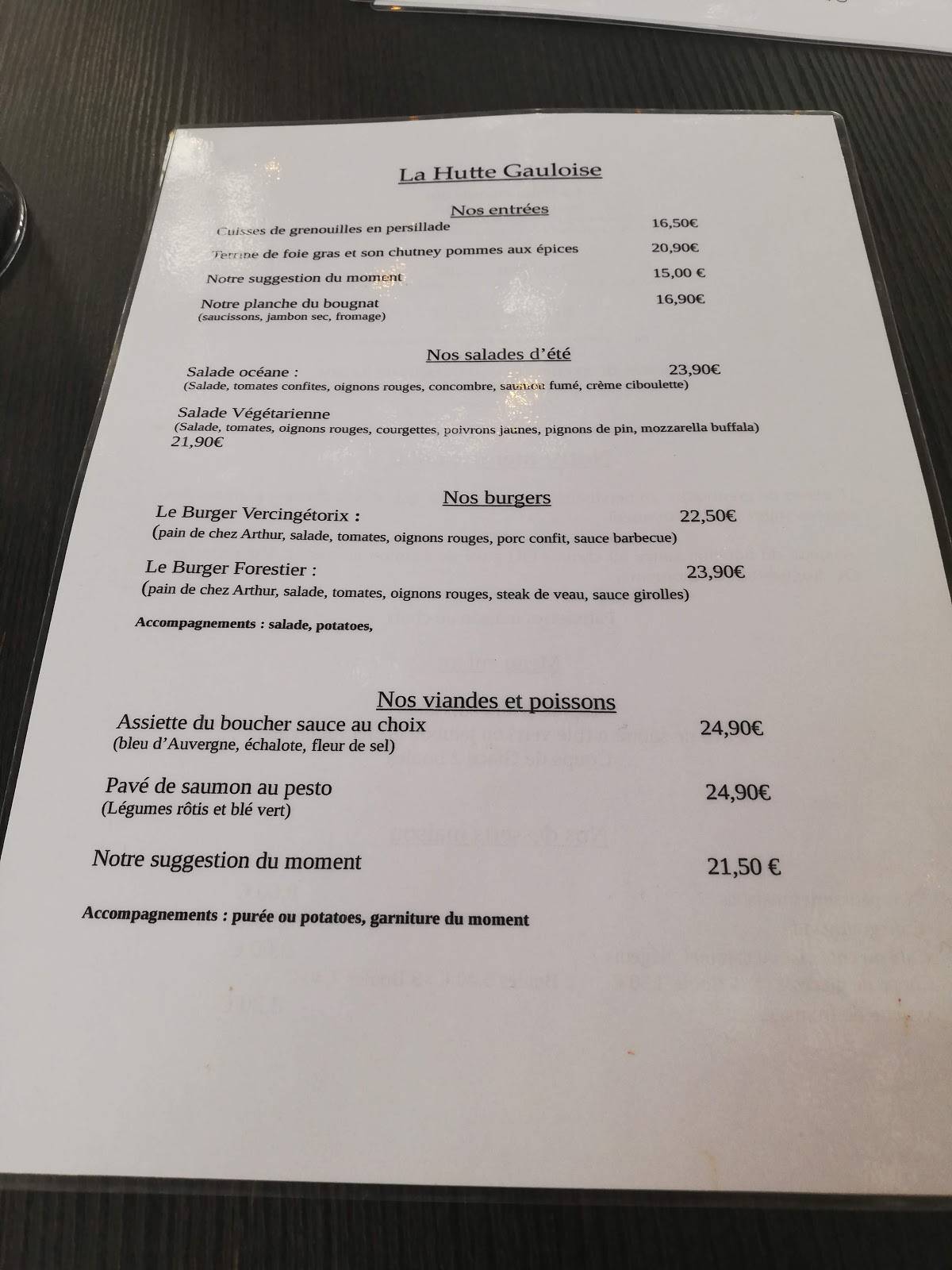 Menu au La Hutte Gauloise pub et bar, La Roche-Blanche