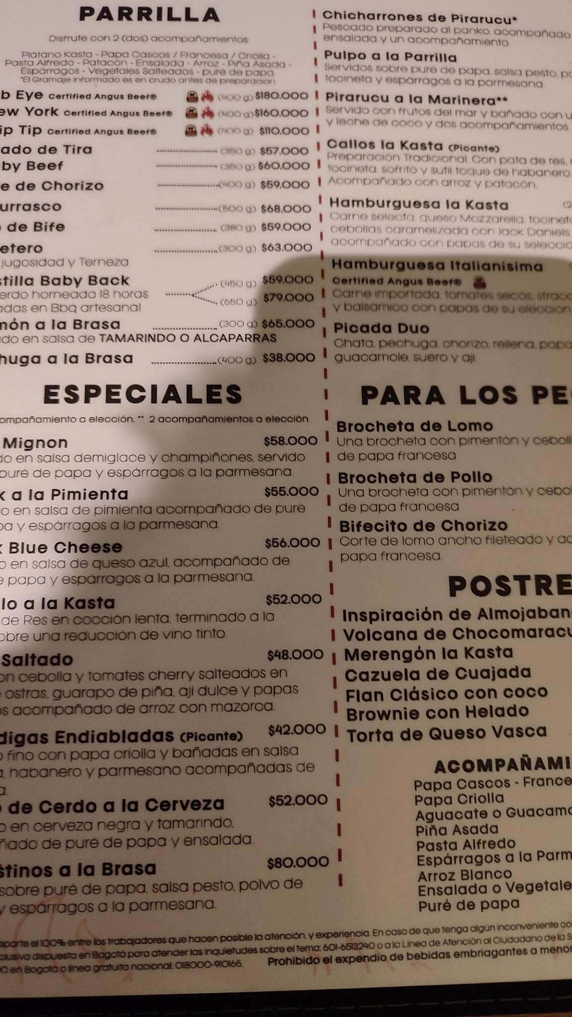 Carta del restaurante La Kasta 106, Bogotá, Cl. 106 #18a - 41