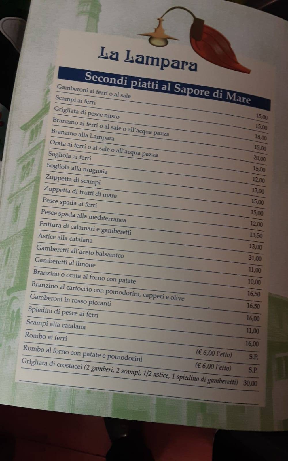 Menu at La Lampara Ristorante e Pizzeria, Modena