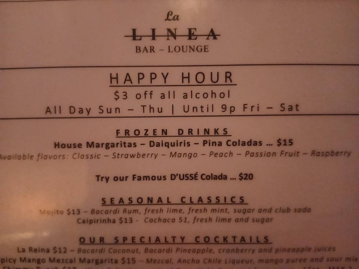 Menu at La Linea pub & bar, New York City