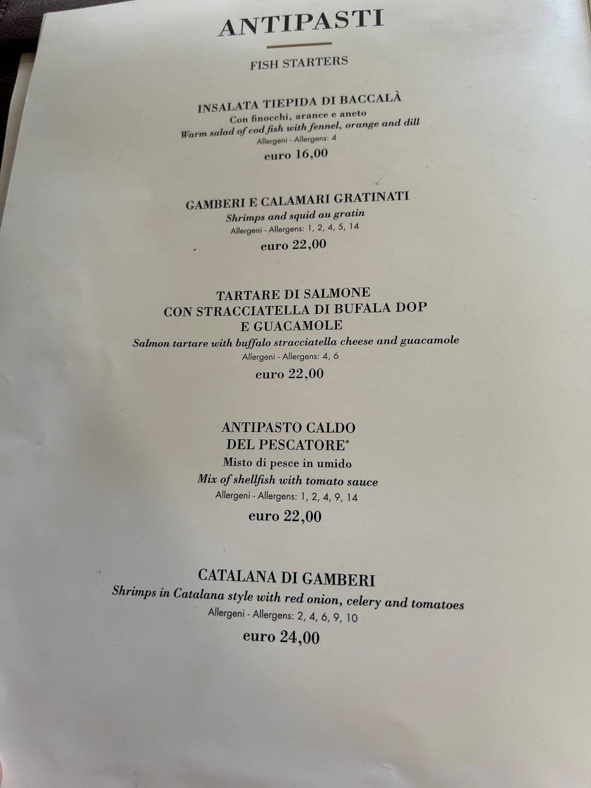 Carta del restaurante La Locanda del Gatto Rosso, Milan, Via Ugo Foscolo