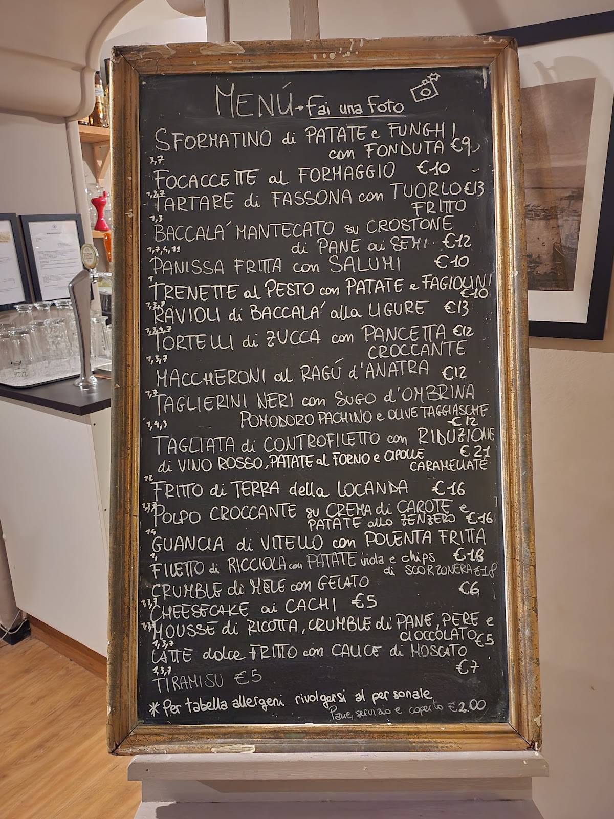 Menu da La Locanda del Monte ristorante, Genova