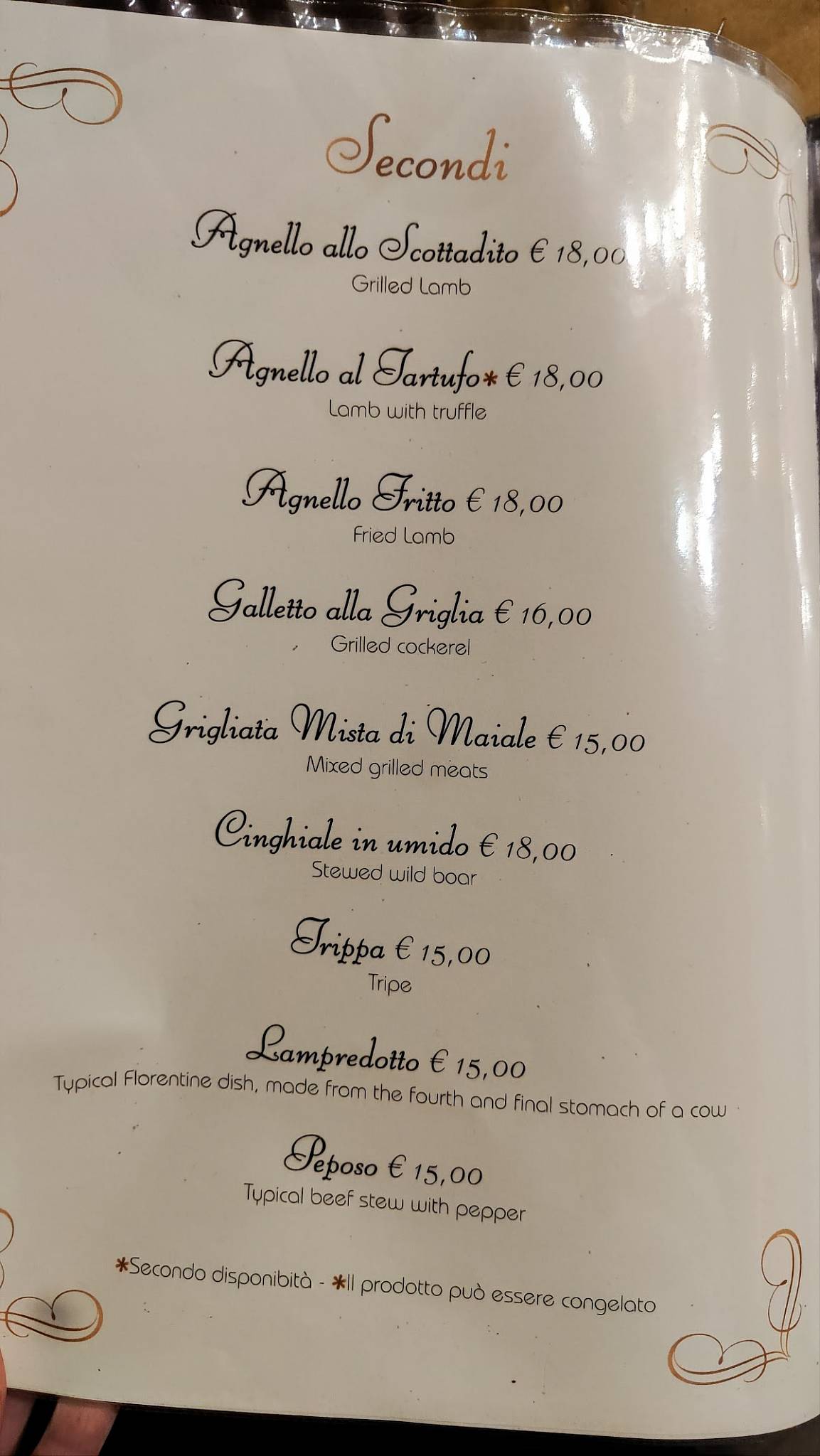 Menu at La Locanda di Giulia restaurant, Arezzo